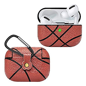 Njjex AirPods Pro Case, AirPods Pro PU Leather Hard Cover w/Keychain, Portable Protective Earphone Accessories Case Compatible for Apple AirPods Pro 2019 Charging Case Front LED Visible [Basketball]