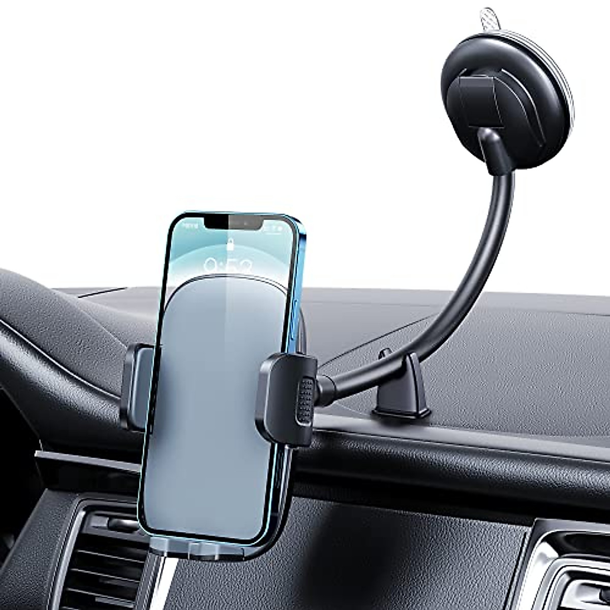 Qifutan Car Phone Holder Mount [Super Suction & Stable] Cell Phone Holder Car Universal Long Arm Phone Mount for Car Dashboard Windshield Car Mount for iPhone Fit for All Smartphones, iPhone, (Grey)