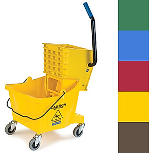 Carlisle FoodService Products Mop Bucket with Side-Press Wringer for Floor Cleaning, Restaurants, Offices, And Janitorial Use, Polyproylene, 26 Quarts, Yellow