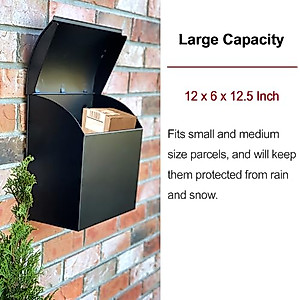 NACH Large Mailbox for House, 12.4”x7.1”x11.8 Black Mailboxes for Outside, Waterproof Mailbox - Baxter-Style Wall Mount Mailboxes for Outside