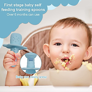 HIWOOD Baby Led Weaning Spoons | First and second Stage Self Feeding Toddler Utensils Set | BPA Free barrier Anti-Choke Baby Silicone Spoon | For Ages 6 Months+ | 3PK