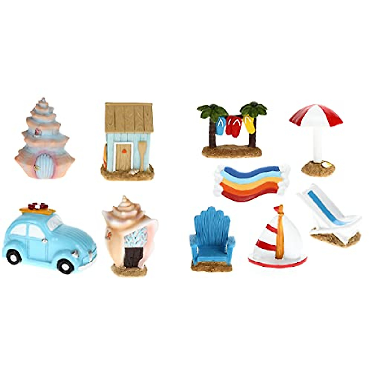 32 Pieces - Mini Fairy Garden Accessories Set Terrarium Kit Miniature Houses and Figurines Garden Decor Outdoor Village Scene Craft Kit (Beach Fairy Garden)