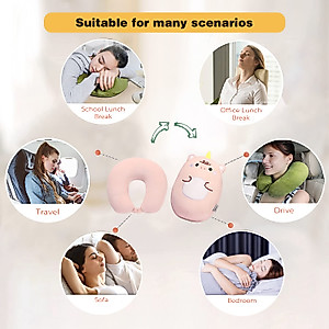 stocaggio Kids Travel Pillow - 2-in-1 Deformable Kids Neck Pillow for Traveling, Soft U-Shaped Pillow with Adorable Animal Design, Comfy Sleep and Play, Ideal for Airplanes and Cars - Pink Unicorn