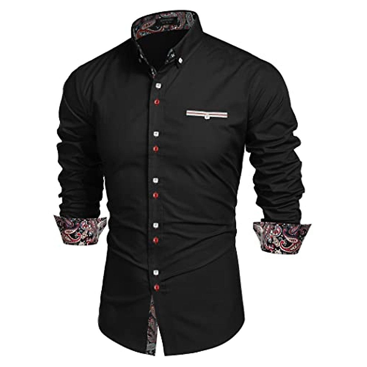 Coofandy Mens Fashion Slim Fit Dress Shirt Casual Shirt,01-black,Medium