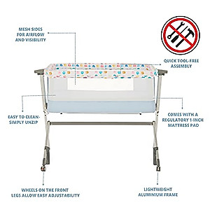 Dream On Me Flora Baby Bassinet in Confetti Blue, Lightweight and Portable Travel Bassinet with Carry Bag, Five Adjustable Height Position, Mattress Pad Included