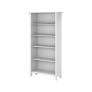 Bush Furniture Salinas Tall 5 Shelf Bookcase in Pure White and Shiplap Gray | Distressed Style Book Case | Bookshelf for Bedroom, Living Room & Pantry | Tall Bookcase | Book Shelf for Bedroom