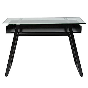 Flash Furniture Huntley Glass Computer Desk with Shelf and Black Metal Legs