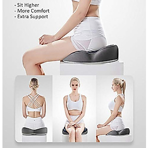 Seat Cushion for Office Chair-Ergonomic Tailbone Cushion-Desk Chair Cushion Pillows for Pain Relief-Comfort Memory Foam Chair Pad for Sitting-Washable Cover-Black & Grey-A