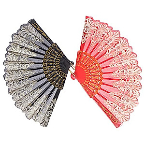 Xinbalove Hand Folding Fans Chinese Tai Chi Folding Fan Spanish Style Dance Party Fan Wedding Silk Lace Fan Folding Held Flower Fan Lady Wedding Folding Hand Fan (Color : Burgundy)