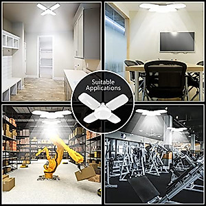 Pinegreen Lighting LED Garage Light, Energy Efficient 65W Deformable 6000LM Bright Daylight 6500K 4 Adjustable Panels Shop Light 6000 Lumen for Garage Laundry Basement E26 (2 Pack)