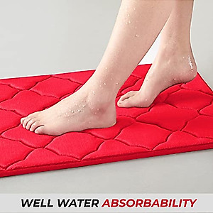 Yafa Home Fashion Geometric Design Embossed Solid Color Memory Foam Soft Bathroom Rug Non-Slip PVC Backing (Red, 17" X 24")