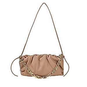 Eiyye Dumpling Purse Leather, Ruched Hobo Handbag, Buttery Soft Cloud Bag, Chain Purse Brown Dumpling Bag for Women