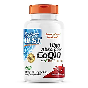 Doctor's Best High Absorption CoQ10 with BioPerine, Non-GMO, Gluten & Soy Free, Naturally Fermented, Vegan, Heart Health and Energy Production, 200 mg, 180 Count