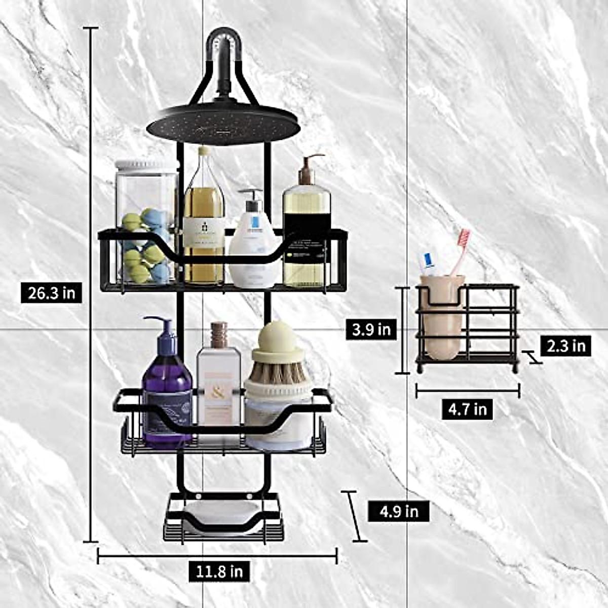 lutwsula Shower Caddy Hanging,Shower Organizer Hanging With Hooks For Shower Sponge,Stainless Steel Hanging Shower Organizer With Toothpaste Holder Shower Shelves for Bathroom Decor-Black.