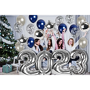 Treasures Gifted Blue & Silver 2023 Balloons - Silver & Blue 2023 Balloon Numbers - 2023 Party Decorations - Graduation Balloons - Graduation Party Decorations 2023 - 2023 Decorations New Years Eve