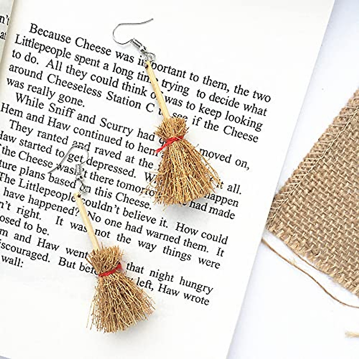 Cute Broom Earrings Handmade Witch's Flying Straw Broom Earrings for Women