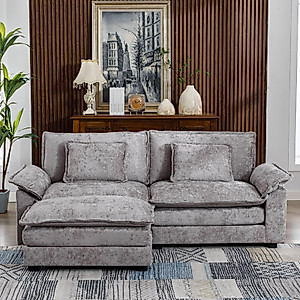 85.8" Modern Sectional Couch Sofas for Living Room, Chenille Fabric Double-Upholstered Comfy Sleeper Sofa, Wide Loveseat Couches with Chaise for Bedroom, Apartment, Office (Light Grey)