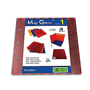 Mag-Genius Magnet Tiles Super Big Magnet Toy Building Toy Board Size of 16 Magnet Tiles 3 Stabilizer 12" X 12" Magnet Plates Compaible with Any Other Brand