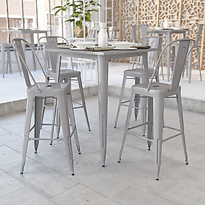 Flash Furniture Nolan Commercial Grade 31.5" Square Silver Metal Indoor-Outdoor Bar Height Table