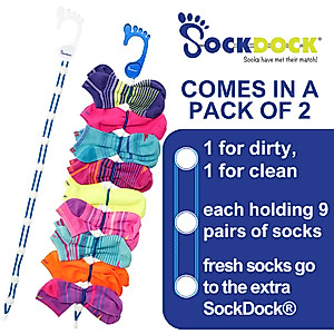 SockDock Sock Laundry Solution for Washing Drying & Storing Socks in Pairs, Clip & Hold Small & Long Socks in Washer Dryer & Closet, 2-Pack (Dark Blue)