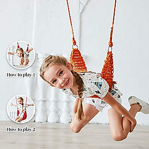 ROPECUBE Hand-Knitting Kids Swing, Indoor Outdoor Portable Tree Swing Seat,Adjustable Ropes, with Hanging Strap and Snap Hook for Camping Hiking Backyard Playset and Playroom, Easy Install(Orange)