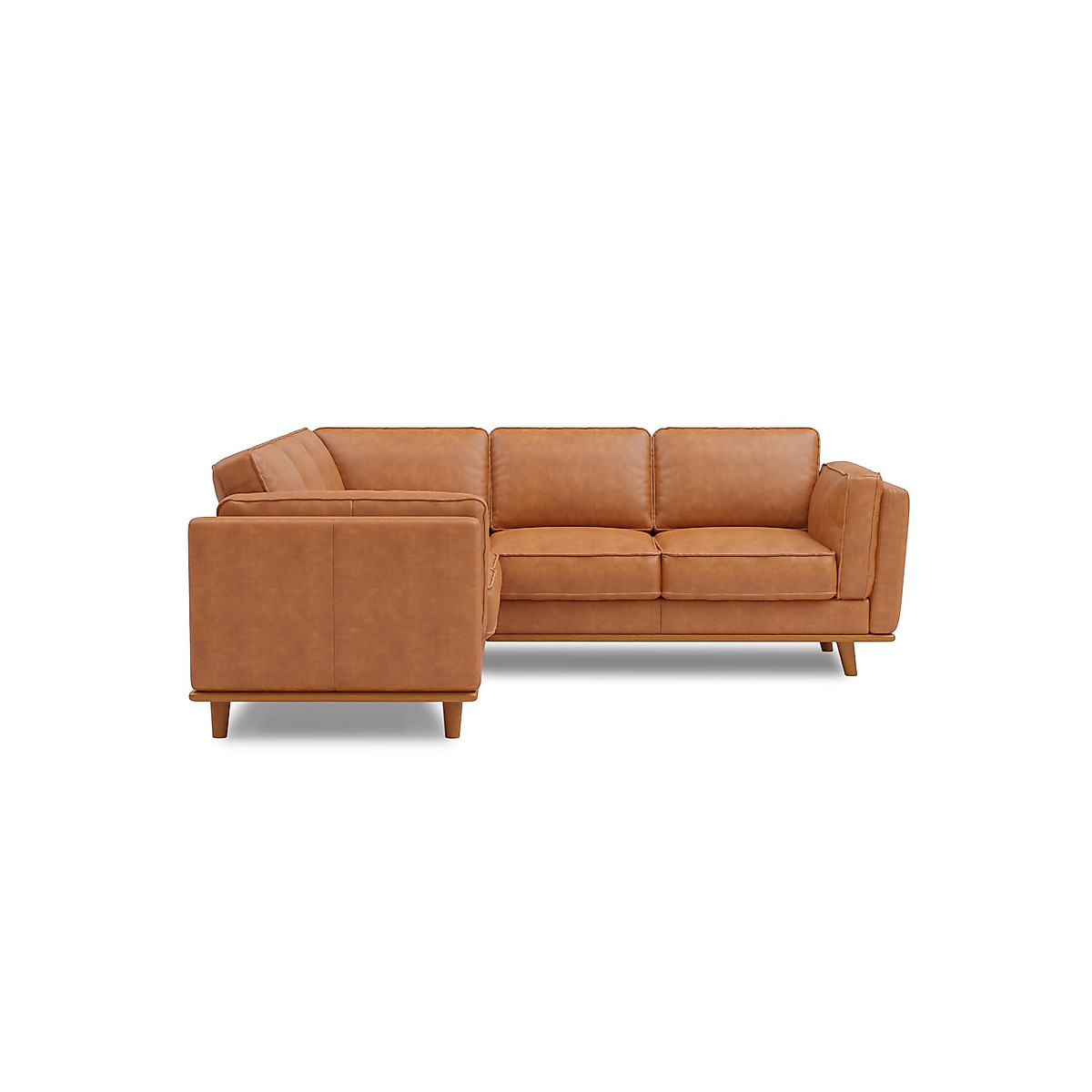Valencia Artisan Full Leather Sofa - Pure Full Italian Nappa Leather Couch, Solid Wood Accent, Ultimate Comfort (Cognac, L-Shape Sectional)