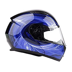Typhoon TH158 Adult Modular Motorcycle Helmet DOT Dual Visor Full Face Flip-up - Blue Medium