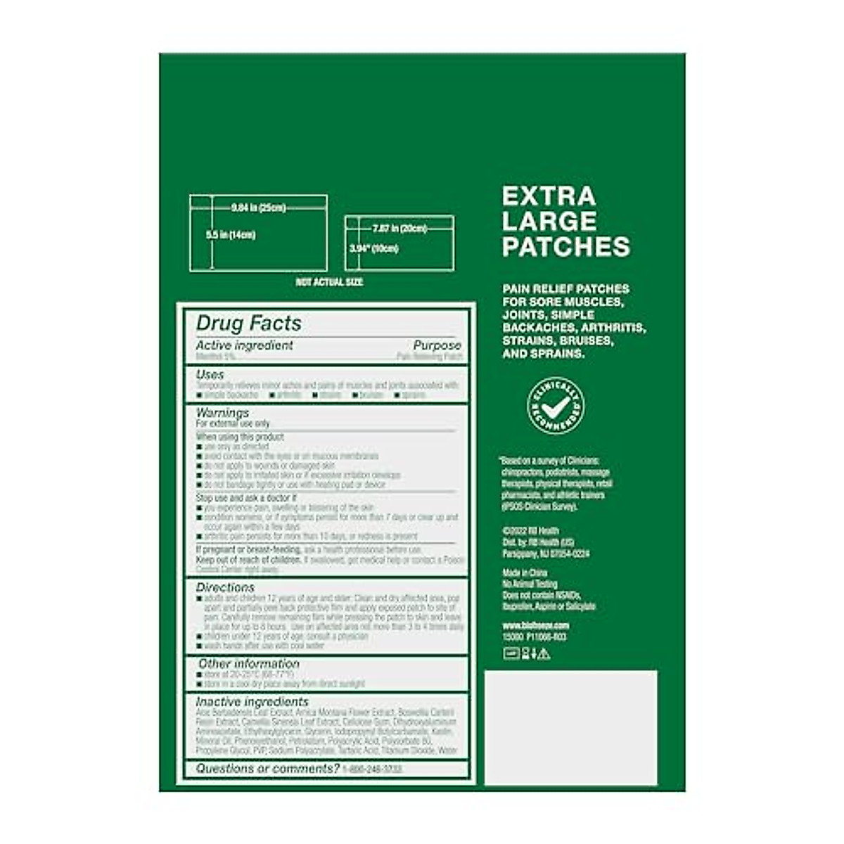 Biofreeze XL Patches Menthol Pain Relieving Patches (4/Box) 2 Sizes Up To 8 Hours Of Long Lasting Pain Relief Of Sore Muscles, Arthritis, Simple Backaches, And Joint Pain (Packaging May Vary)