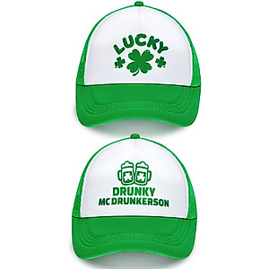 St. Patrick's Day Trucker Hat 2 Pieces Irish Green Mesh Cap Shamrock Hat Saint Patrick's Day Accessories Four-Leaf Clover Baseball Cap