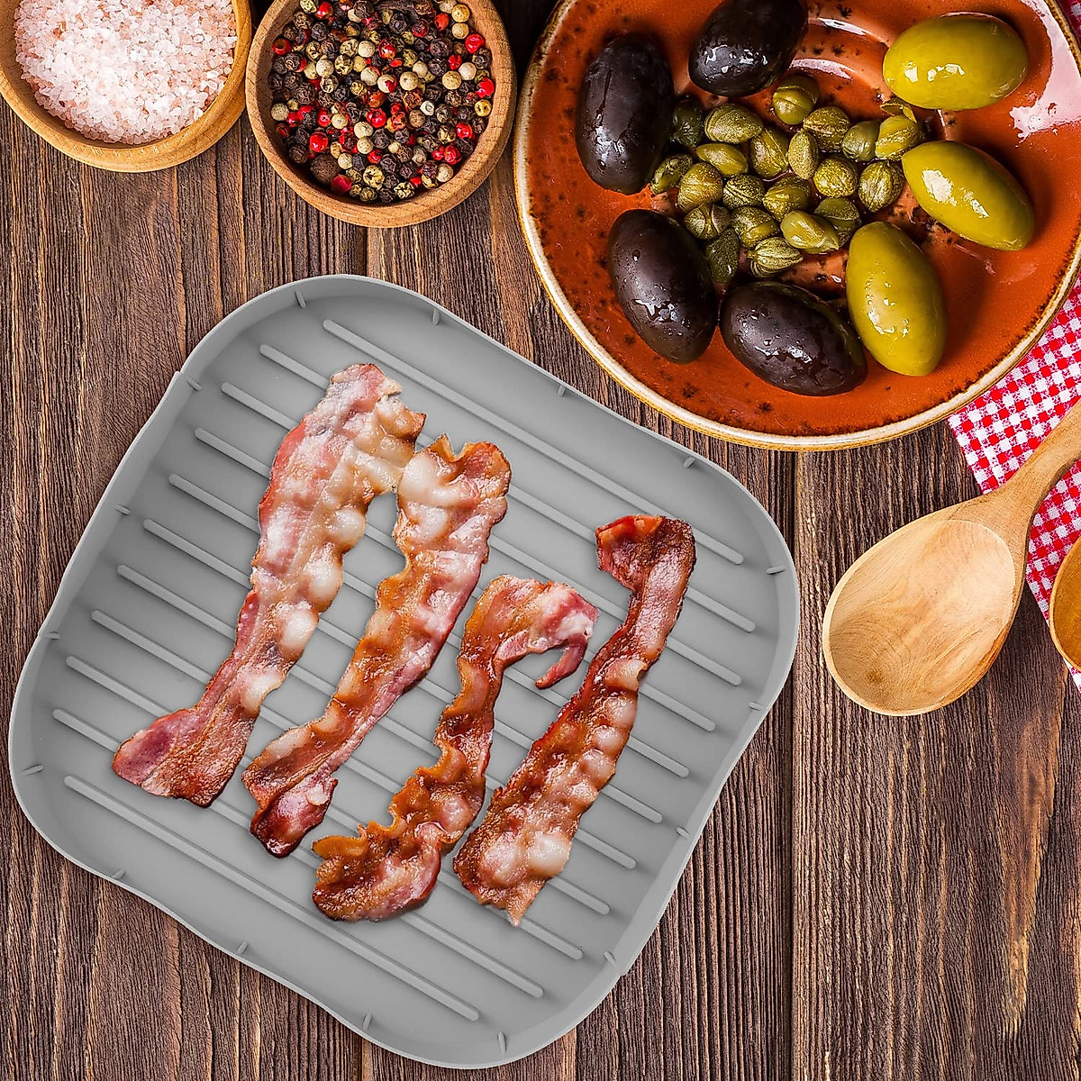 Microwave Bacon Maker, Food Grade Silicone Bacon Cooker for Microwave Oven Silicone Bacon Tray (Gray)