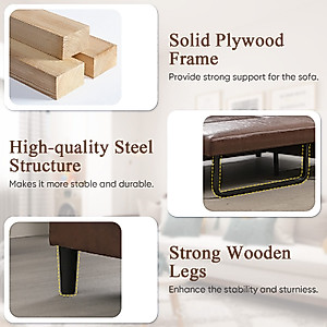 Deolme Pull Out Sleeper Sofa Bed with Storage Chaise Lounge, Modern Sleeper Couch with Side Pocket, Comfy 3 Seat Sofa Couch for Living Room, Bedroom, Home Office (Brown PU)