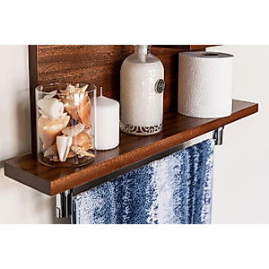 Straga Rustic Wall Mounted Bathroom Shelves - 23" Hardwood Shelf Organizers with 18" Towels Holder - A Modern Addition To Your Bathroom, Powder Room, Guest Bathroom and More (Mahogany)