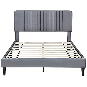 Harper & Bright Designs Full Size Upholstered Platform Bed for Boys Girls Kids Adults, No Box Spring Needed for Boys Girls Kids Adults, Velvet Fabric,Gray