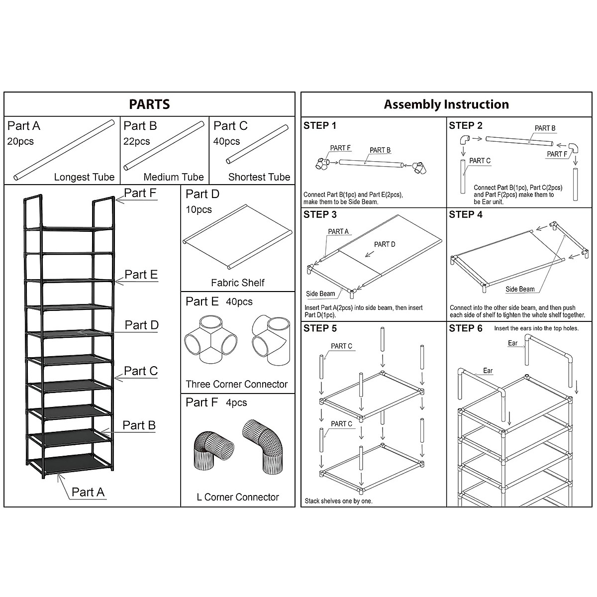 FIDUCIAL HOME 10 Tiers Shoe Rack 20-25 Pairs Sturdy Shoe Shelf