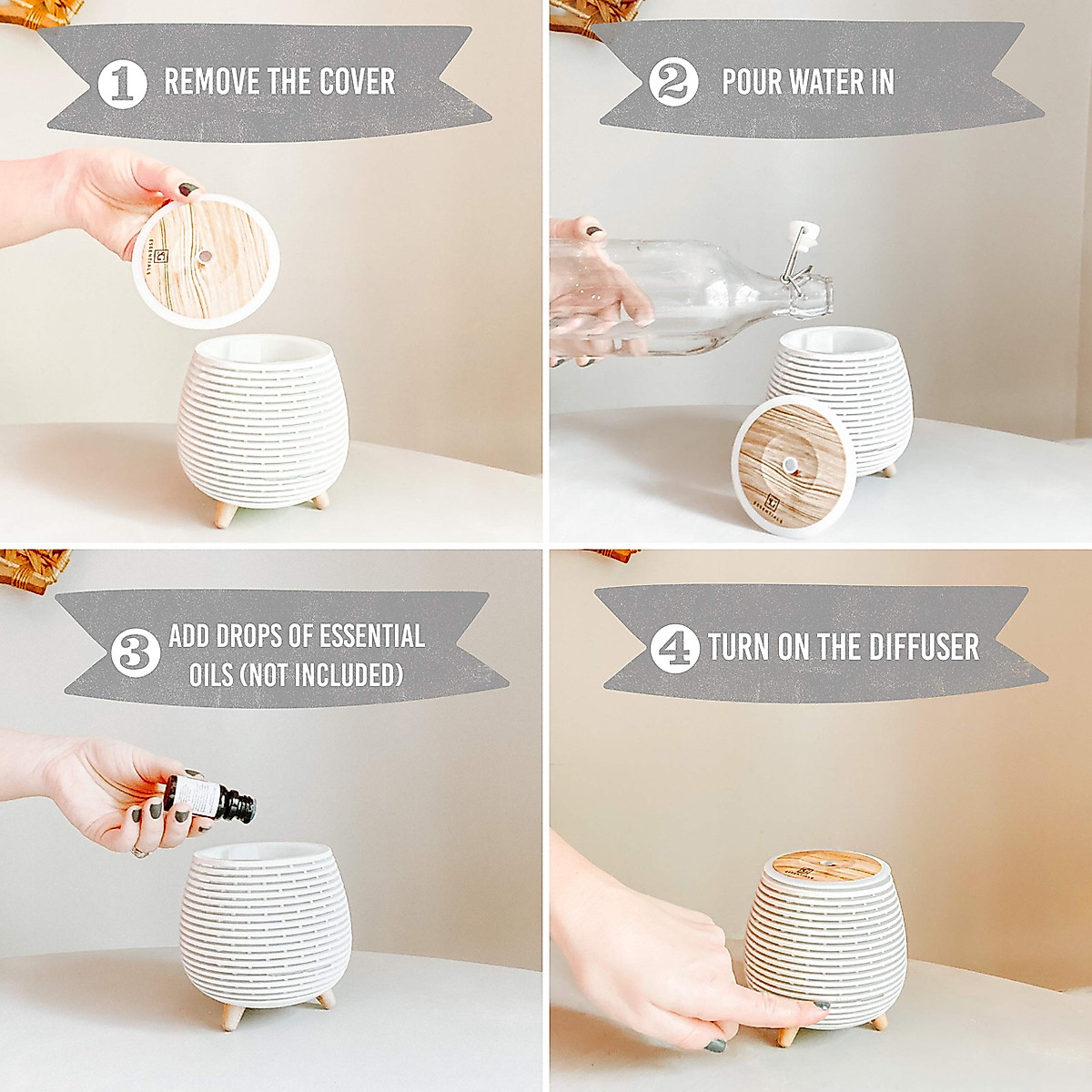 Aromatherapy Essential Oil Wooden Grain Diffuser with Auto Shut-Off Function | Cool Mist Humidifier for Yoga Spa Office Bedroom Home | 120ml (White)