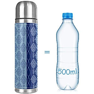 Stainless Steel Leather Vacuum Insulated Mug Vintage Flower Texture Thermos Water Bottle for Hot and Cold Drinks Kids Adults 16 Oz