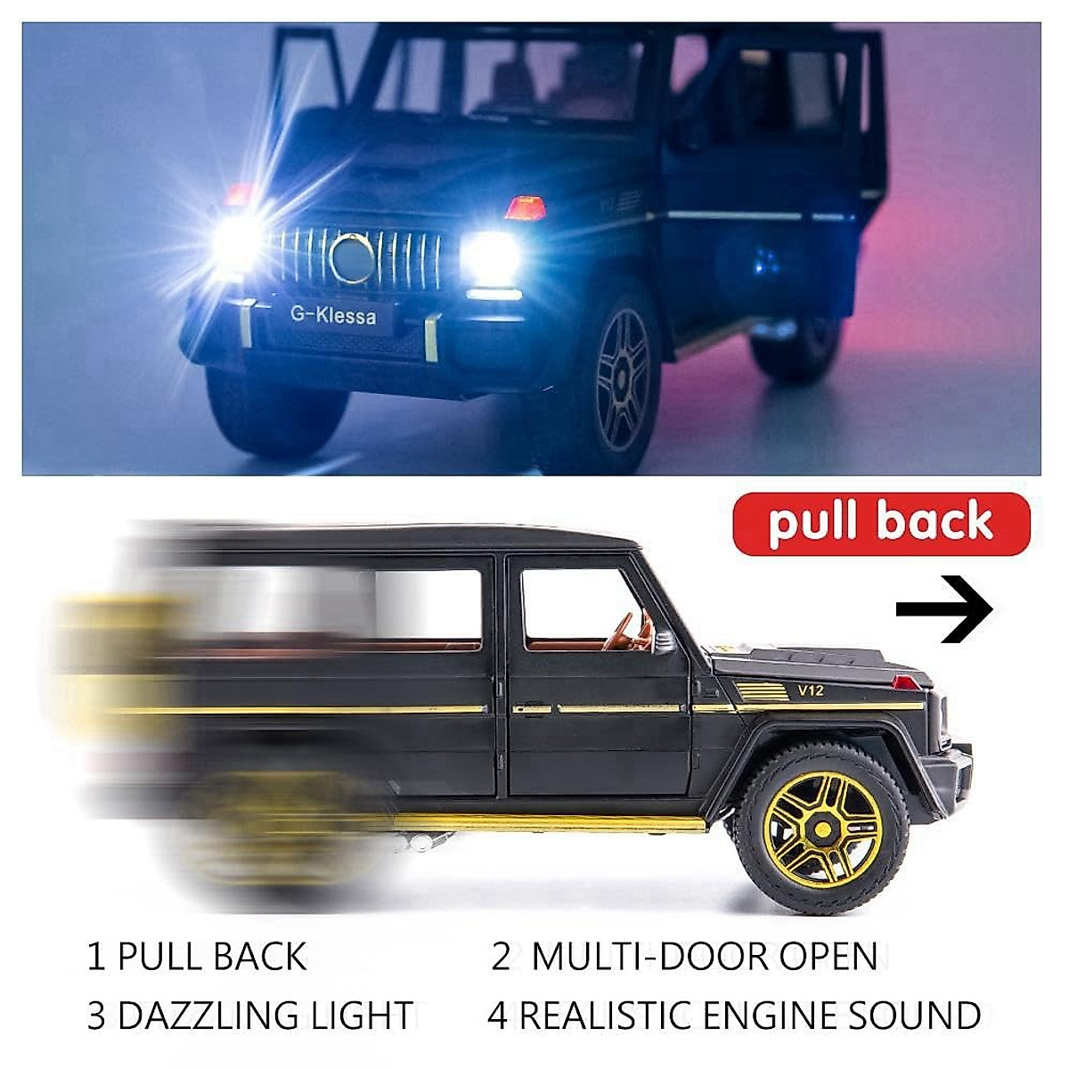 BDTCTK 1/24 Benz G63 AMG Model Car, Zinc Alloy Pull Back Toy car with Sound and Light for Kids Boy Girl Gift (Pink)