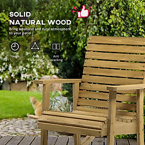 Outsunny Wooden Outdoor Rocking Chair, Traditional Slatted Wood Rocker Chair with Armrests and High Backrest for Indoor & Outdoor, Light Brown