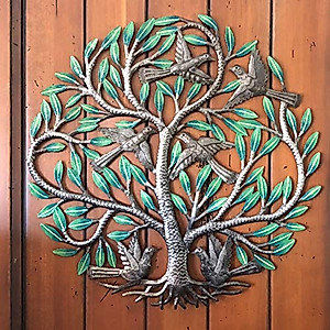 It's Cactus Haitian Hand Painted Tree of Life Wall Decor, Global Art Made in Haiti, Oil Drum Metal Craft with Birds, Decoration for Kitchen or Anywhere in Home, 24 In. x 24 In. (Hand-Painted Tree)