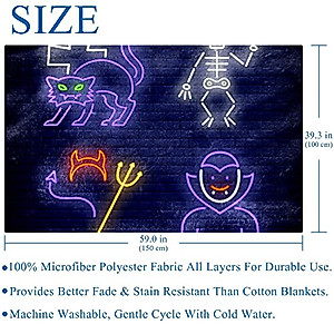 Halloween Party Neon Pattern Prints Soft Warm Cozy Blanket Throw for Bed Couch Sofa Picnic Camping Beach, 150×100cm