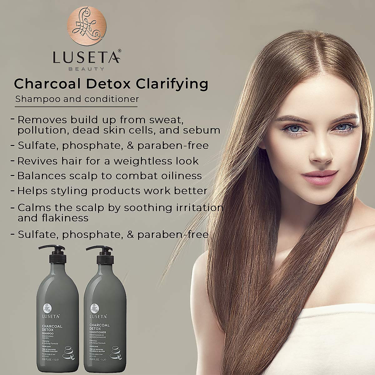 Luseta Charcoal Detox Shampoo for Clarifying, Detoxifies and Volumizing 16.9oz