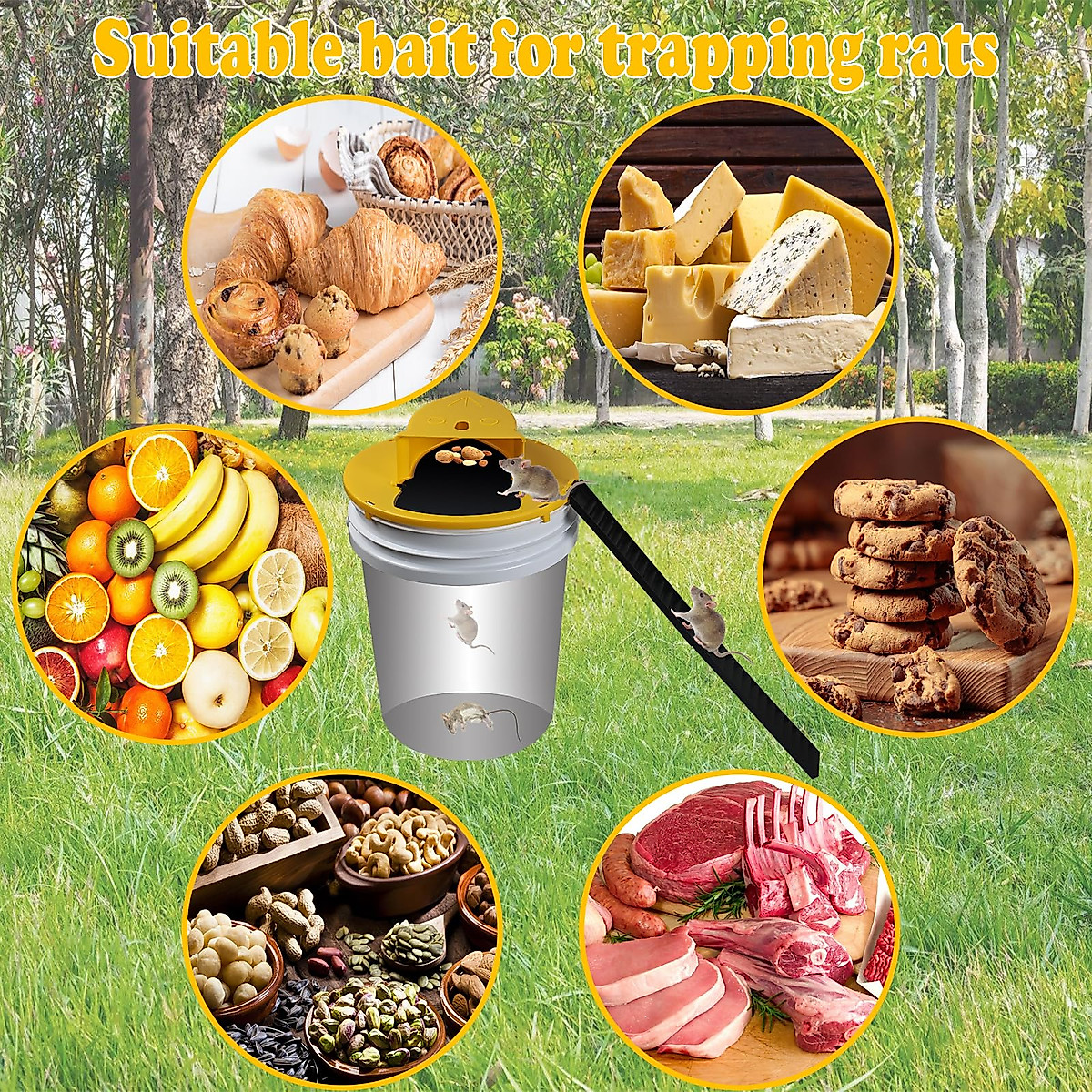 3 Pack Mouse Trap Bucket Flip Lid without Bucket, Reusable Rat Trap for Bucket 5 Gallon, Anti-Escape Mice Trap Bucket, Auto Reset Humane Mouse Trap for Indoor Outdoor Usage