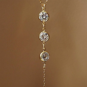 Yheakne Wedding Crystal Backdrop Necklace Gold CZ Y Lariat Necklace Chain Long Rhinestone Y Necklace Bridal Back Necklace Body Jewelry for Women