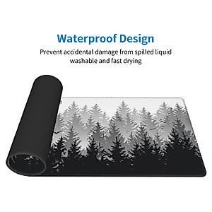 Abstract Misty Forest Mouse Pad Moon Birds Trees Gaming Mouse Pad XL Big Mouse Mat Full Desk Pad XXL Extended Mousepad Large Long Mouse Pad for Gamers Stitched Edges Non-Slip Rubber Base Mice Pad