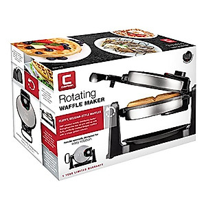 Chefman Rotating Belgian Waffle Maker, 180° Flip Iron w/ Non-Stick Plates, Adjustable Timer, Locking Lid, & Drip Plate, Space Saving Storage, Mess-Free Breakfast, Stainless Steel/Black