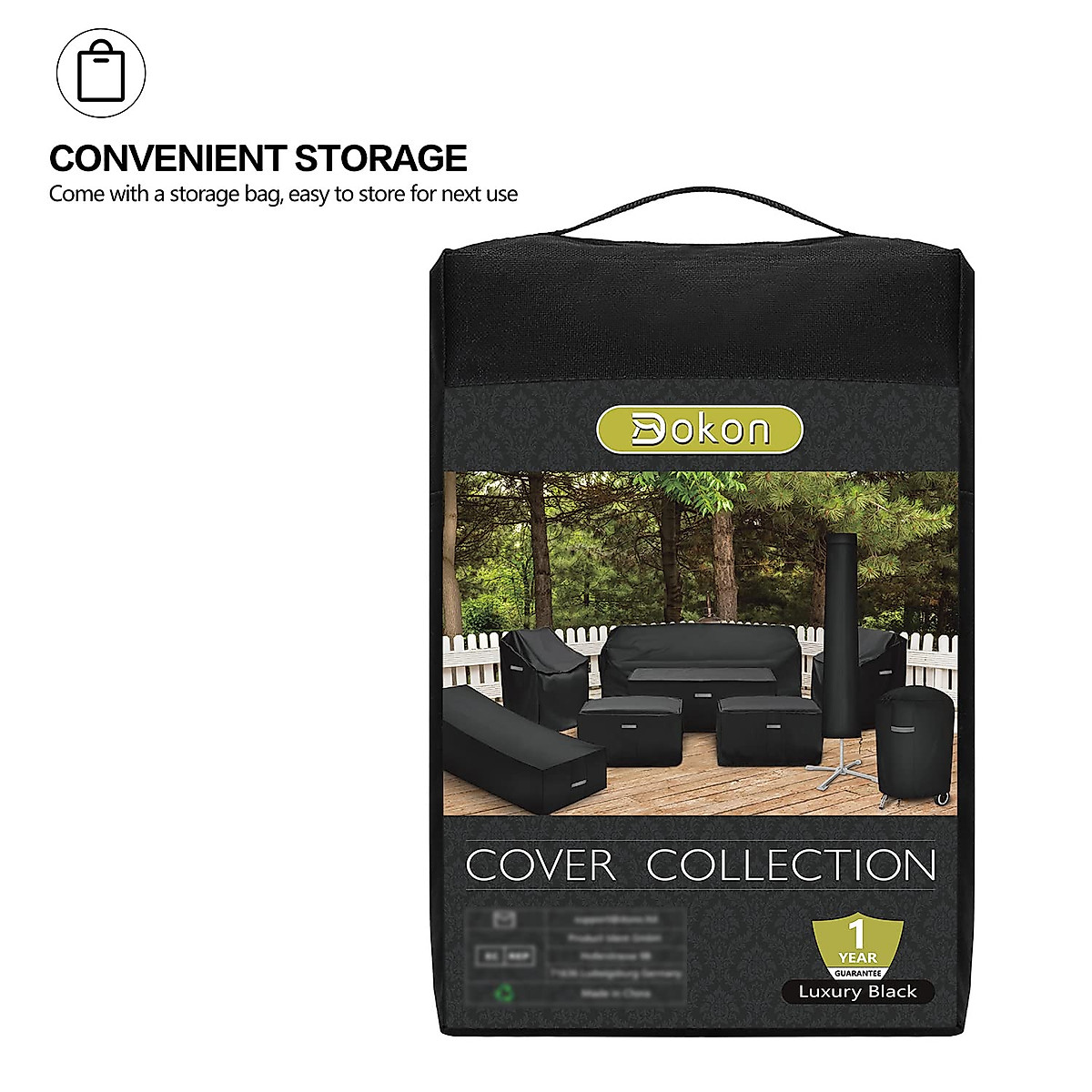 Dokon Patio Umbrella Covers Waterproof Outdoor Market Umbrella Cover Heavy Duty 600D Oxford Fabric Anti-Fading UV Resistant Umbrella Parasol Cover for 9ft to 12ft Market Umbrella - Black