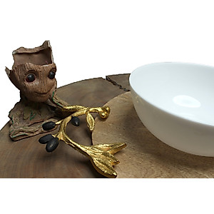 Robalo Acacia Wood Round Serving Tray with Metal Handles, 25cm Width, Brown