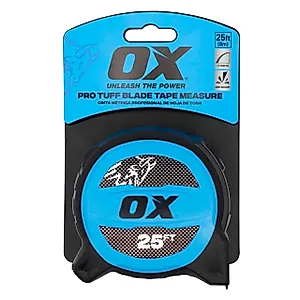 OX Tools Pro TUFF Blade 25 Ft Tape Measure - 1 ¼-Inch Wide Blade, Dual Magnetic Wide Hook & Double Sided Nylon Coated Blade, 13 ft Stand Out, OX-P506025