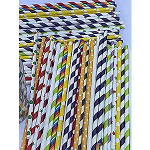 Recyclable paper straws, 100 Pcs, Birthday Parties, Art and craft projects, beautiful colors, durable, 6mm x 195 mm