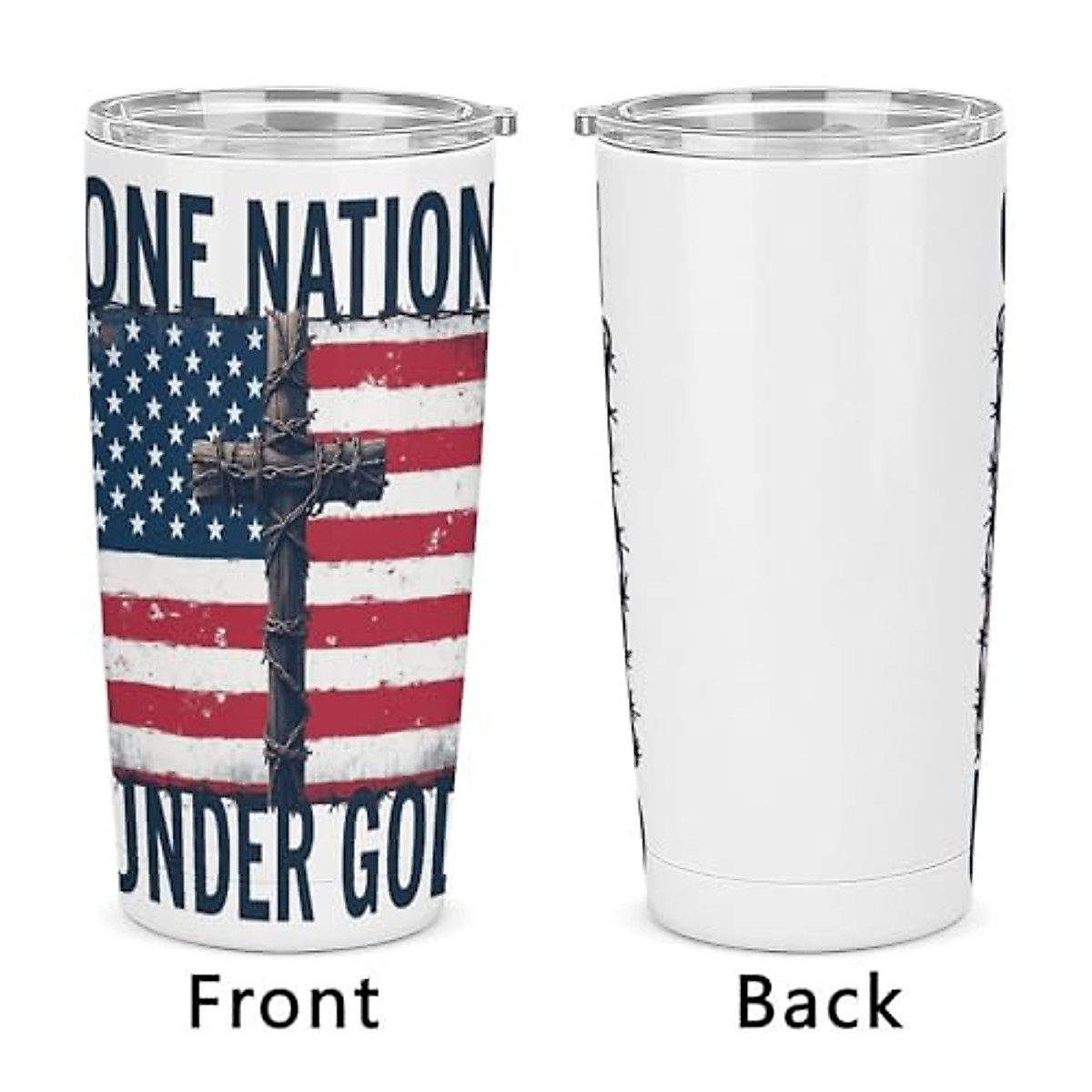 One Nation Under God Cross 20 OZ Stainless Steel Tumbler Travel Car Coffee Mug with Straw Lid Cleaning Brush Coffee Tumbler Mug for Women Men